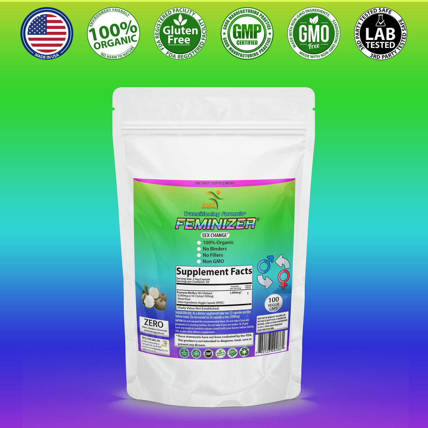 Feminizer Sex Change Pills by SMS, 100 Veggie Caps Pueraria Mirifica 1 ...