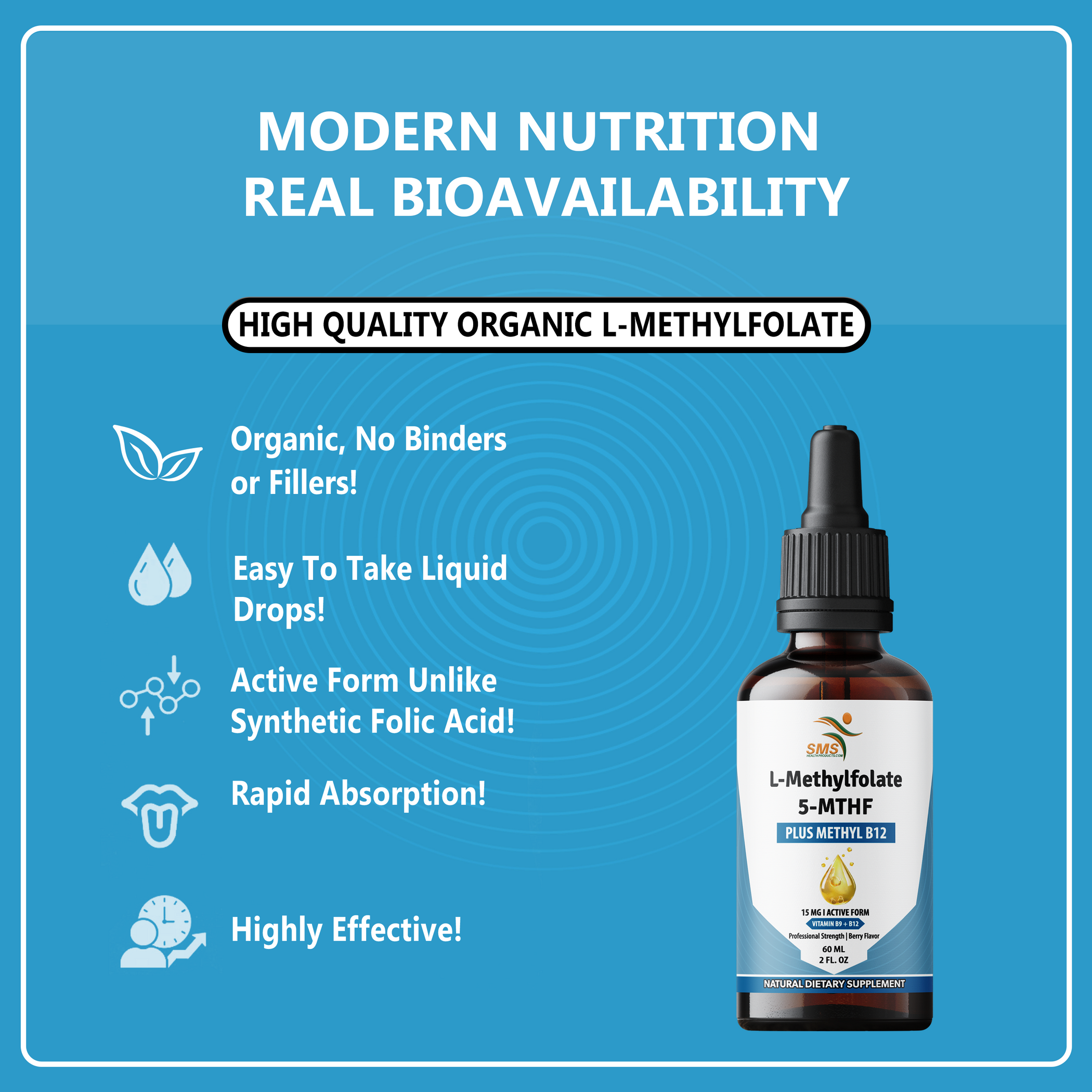 L-Methylfolate 15mg + Methyl B12 Liquid Drops – High Potency Sublingua ...