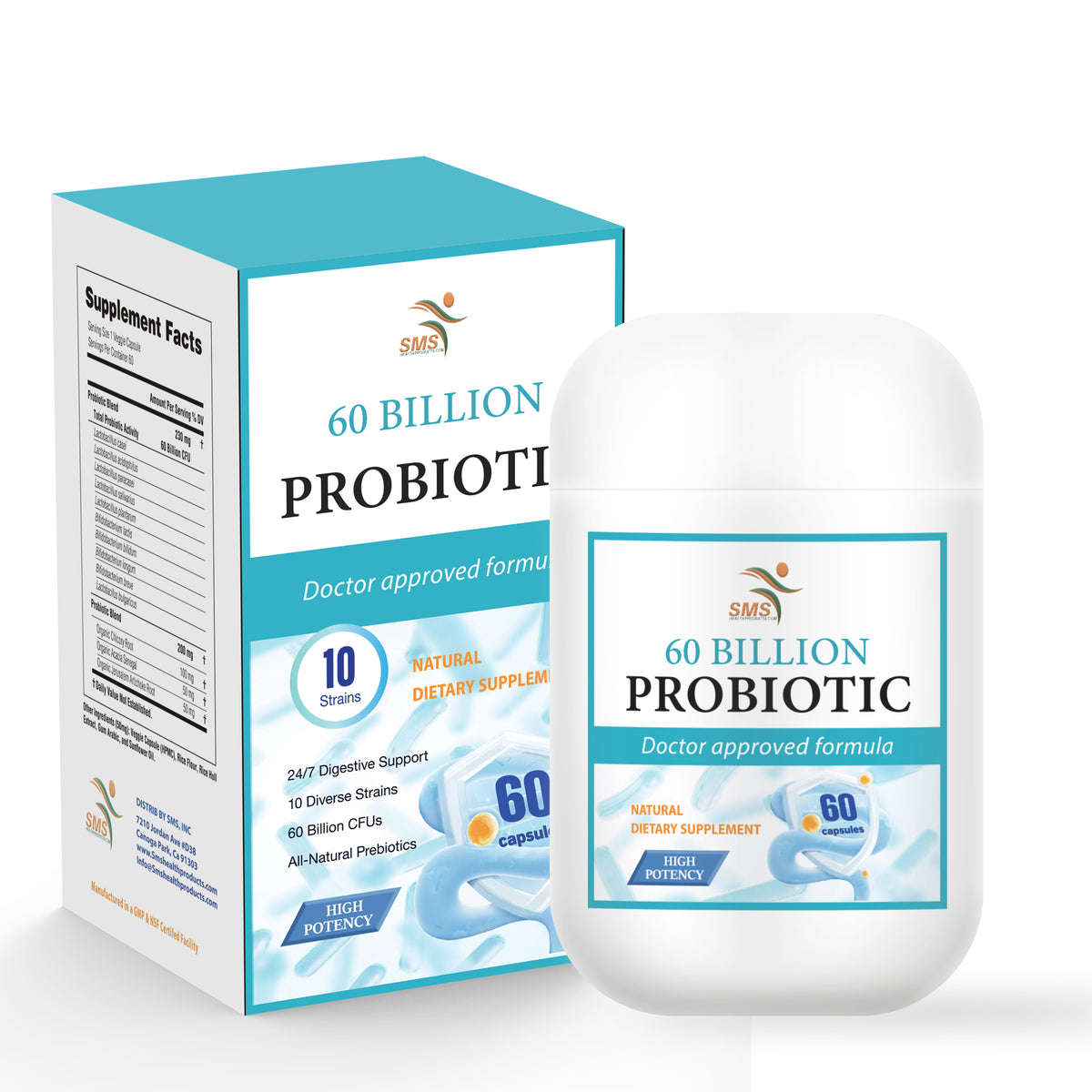 Probiotics 60 Billion CFU - 10 Strains + Organic Prebiotics - Immune ...